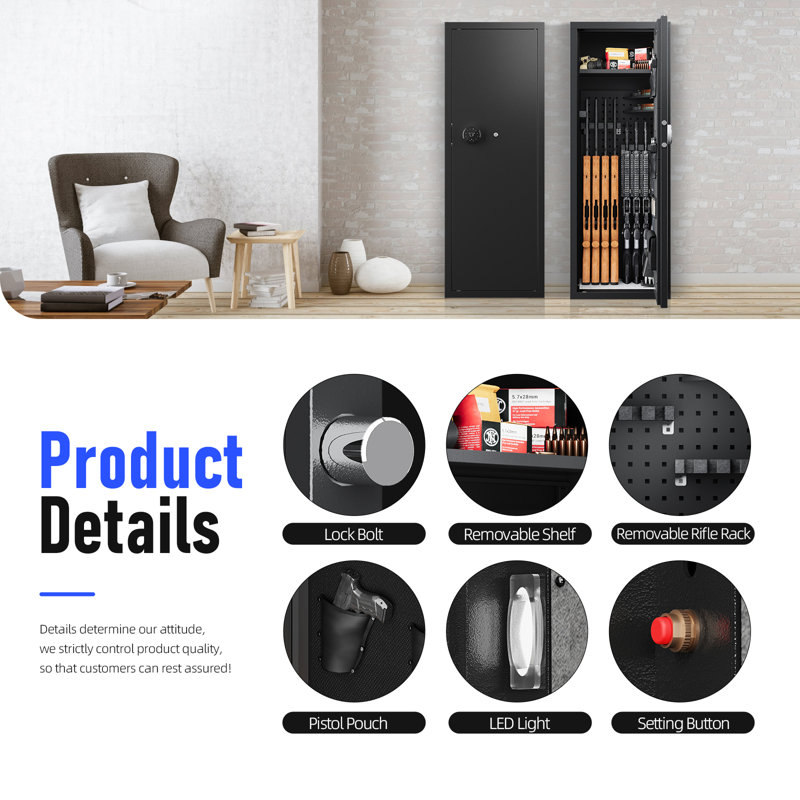 Kaer 10-12 Gun Safe,Fingerprint Gun Safes for Home Rifle and Pistols,Large Gun Cabinets for ...